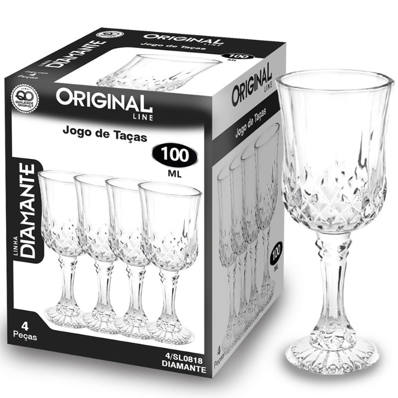 Jogo De Taca De Vidro Para Licor / Shot Diamante Com 4 Pecas 100ml Na ...