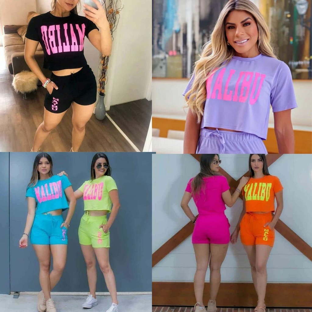 Conjunto Malibu Short Com Cropped. | Shopee Brasil