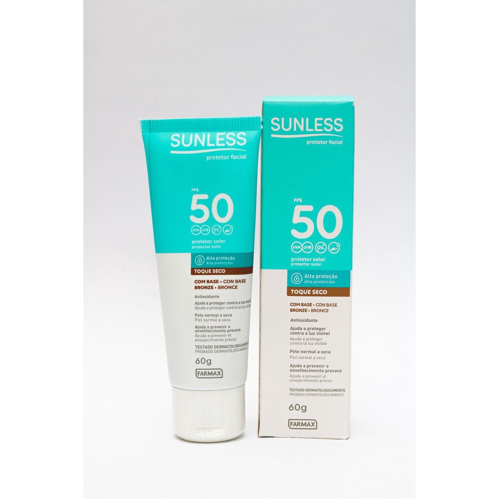 Protetor solar Fps 50 facial com base bronze Sunless 60g | Shopee Brasil
