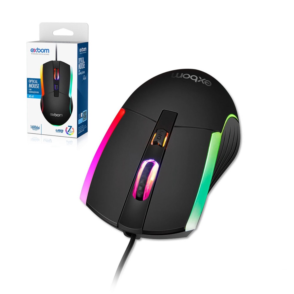 Mouse com fio USB iluminação RGB MS-61 dpi ajustavel - Escorrega o Preço