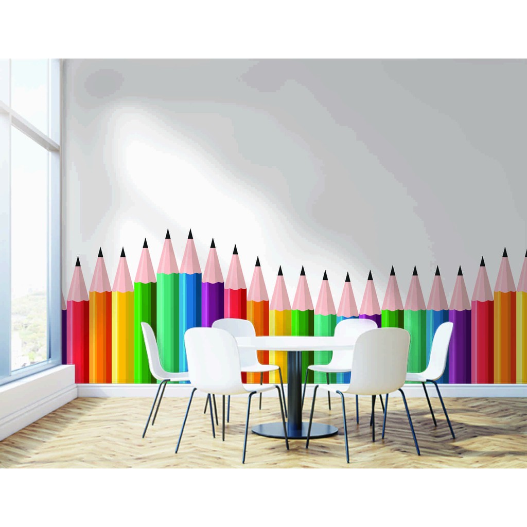 Adesivo de parede Escola Onda Lápis Colorido Infantil Decoração 1,20M x ...