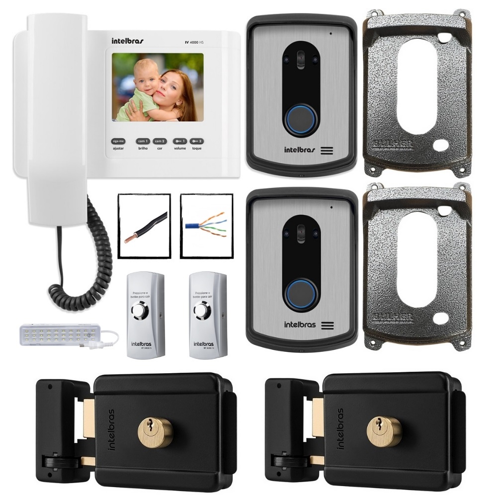 Kit Interfone camera Intelbras P/ 2 entradas com 2 fechadura | Shopee ...