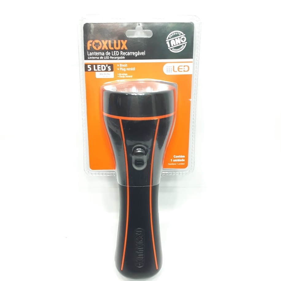 Lanterna de Led Recarregavel na tomada 5 Leds alto brilho bivolt foxlux ...