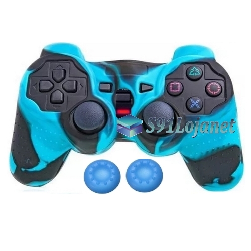 Capa Case Controle Playstation Ps2 Azul Claro Preto + Grip Color ...