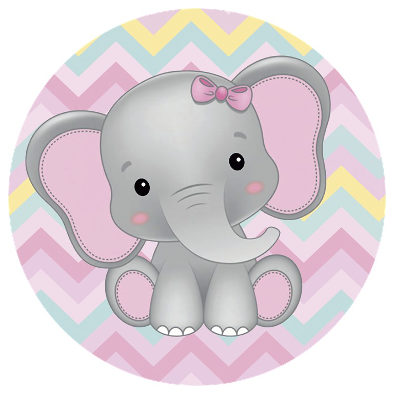 Painel Redondo Sublimado Elefante Elefantinho Rosa e Colorido 1,50x1,50 ...