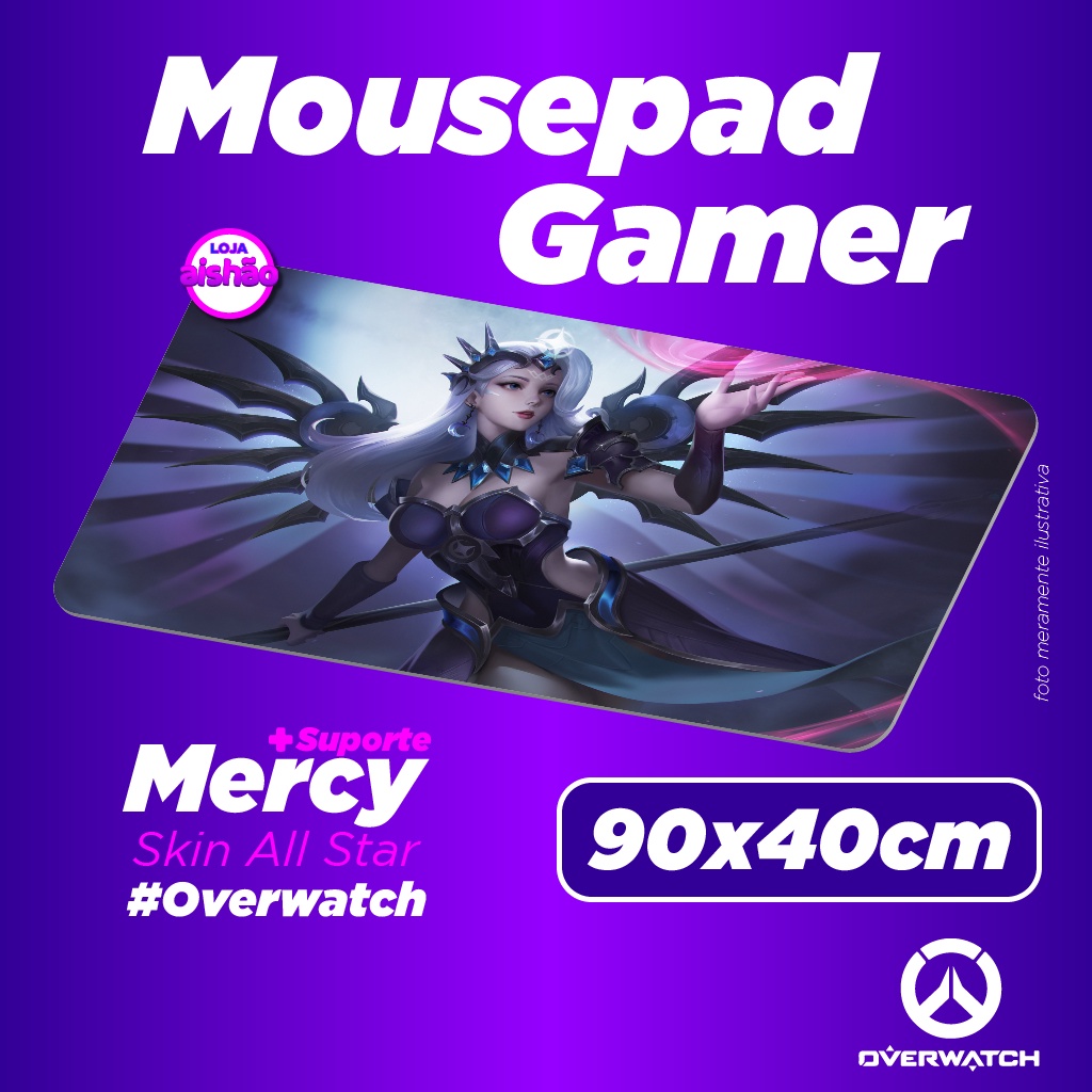 Mousepad Gamer Personalizado - Mercy Overwatch All Star - 90x40cm ...