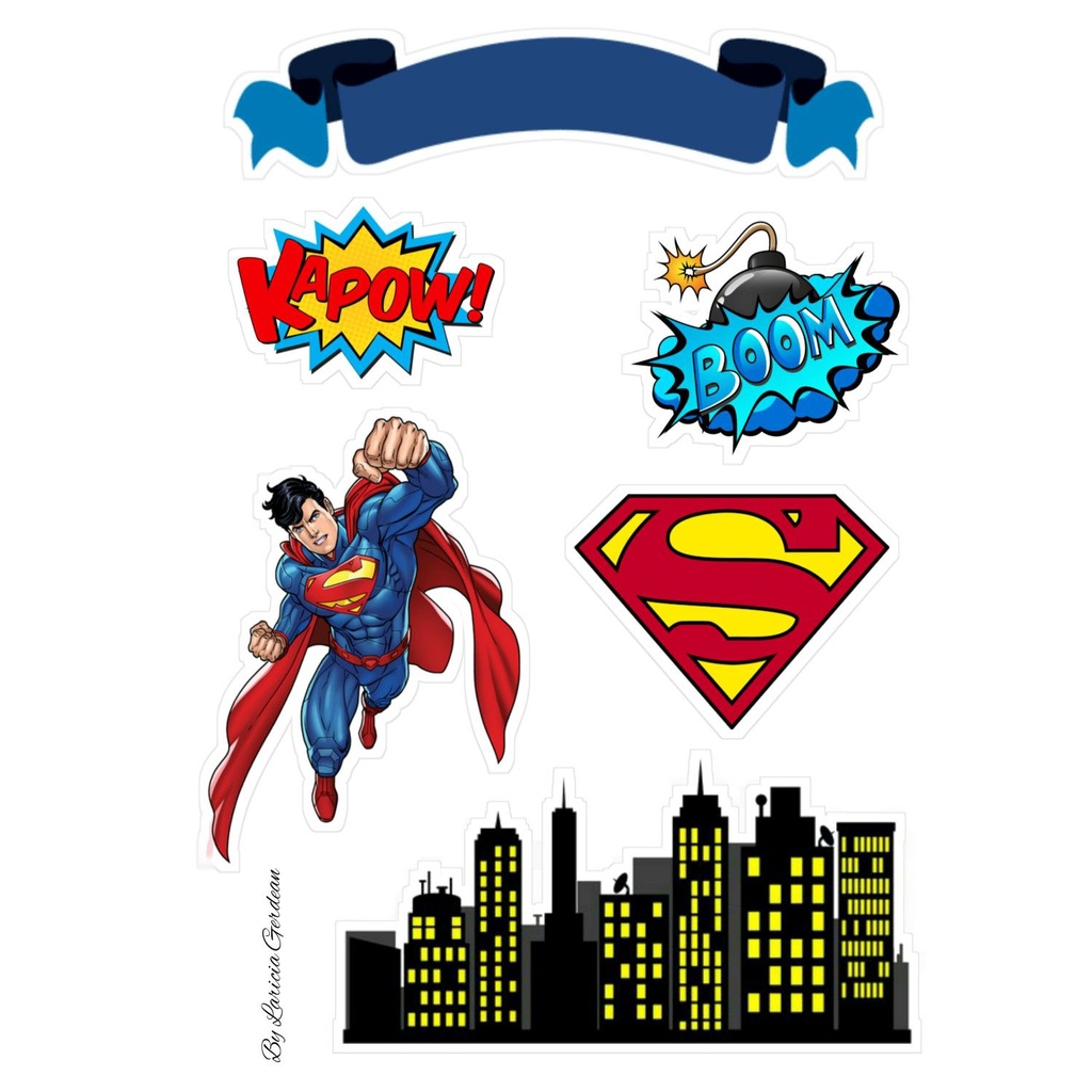 TOPO TOPPER BOLO TEMA SUPER MAN PRONTO PARA USAR COM PALITINHOS ...