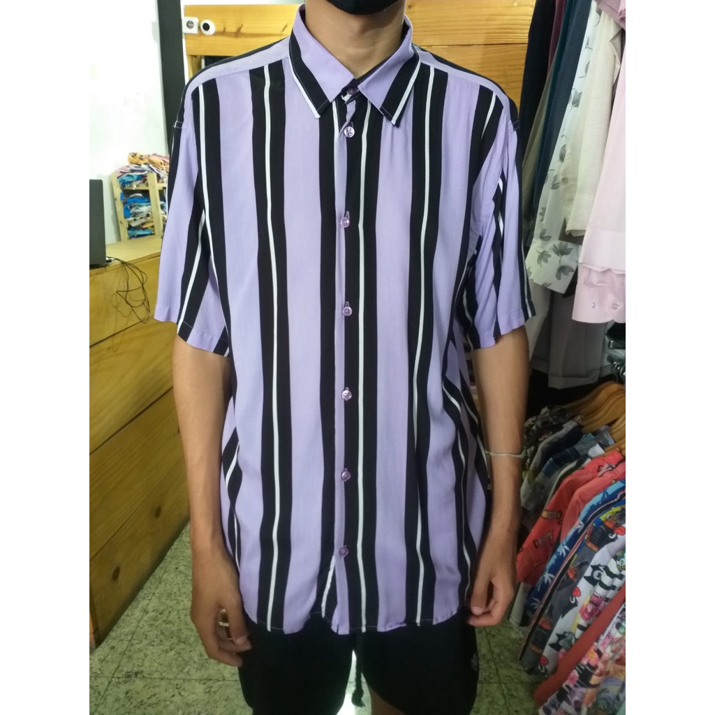 Camisa Social Manga Curta Masculina Roxa/Preto Tam:G | Shopee Brasil