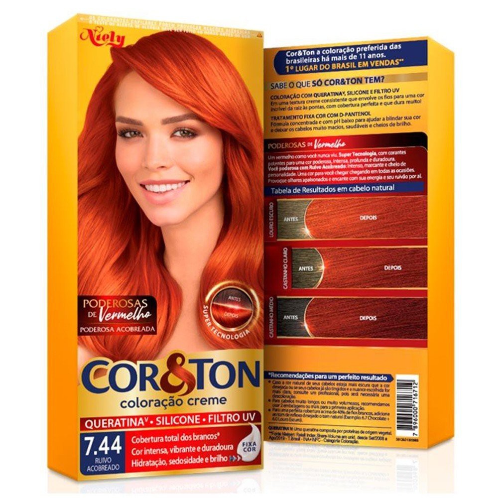 Cor & Ton Tintura Ruivo Acobreado 7.44 - Niely Cor&Ton Tinta Cobre ...
