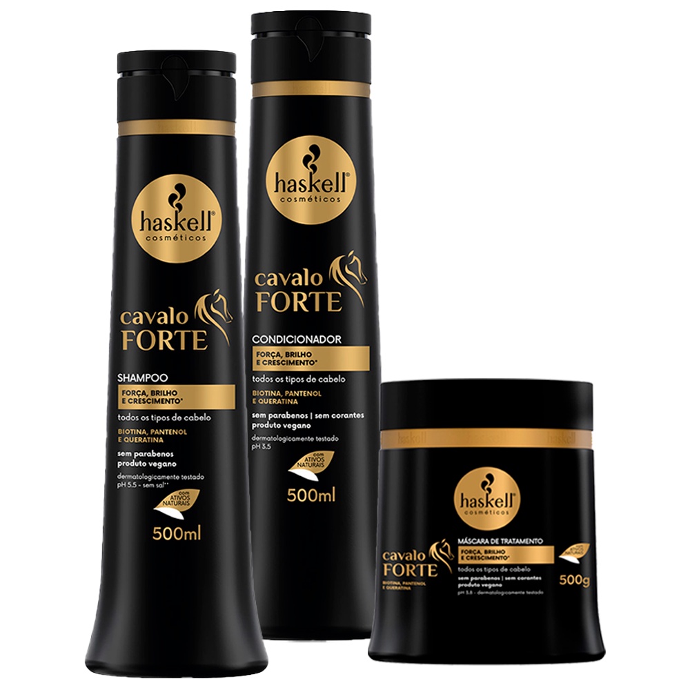Kit Cavalo Forte Haskell Shampoo 500ml + Condicionador 500ml + Máscara 500g | Shopee Brasil