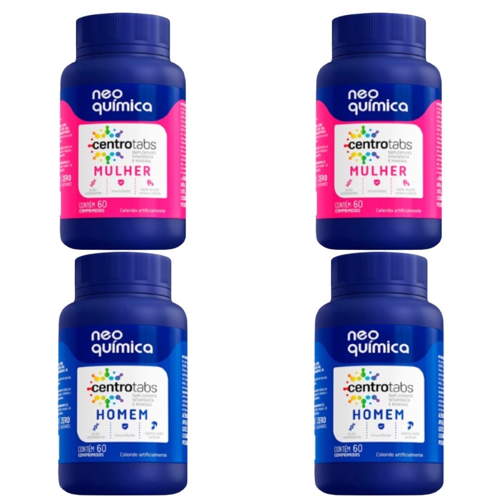 Kit 4 Vitaminas Neo Química Centrotabs Homem e Mulher Suplementos ...