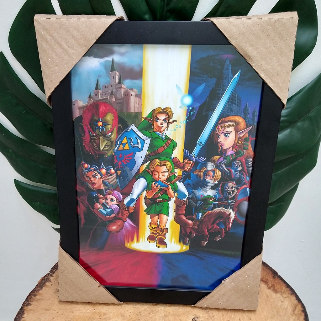 Quadro decorativo com moldura e vidro Zelda Ocarina Of Time Link Hyrule ...