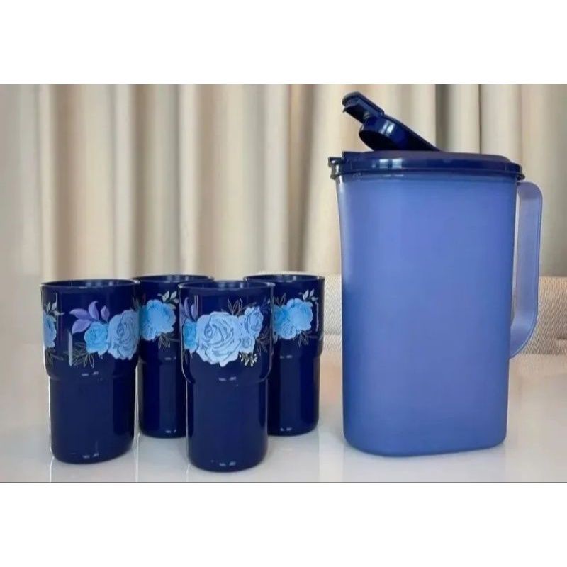 Kit Jarra 1,8 Litros e 4 Copos 350ml Azul Tupperware | Shopee Brasil