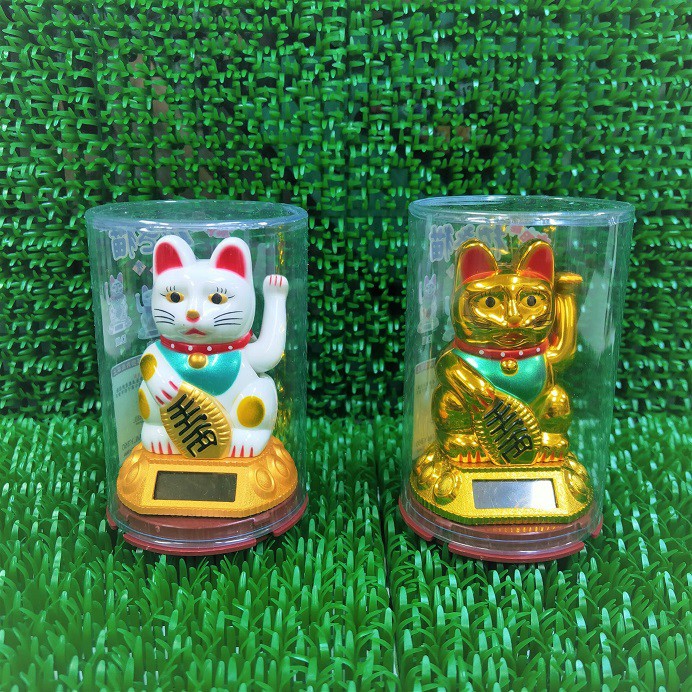 Gato da Sorte Mexe Braço com energia solar - tradicional - branco e ...
