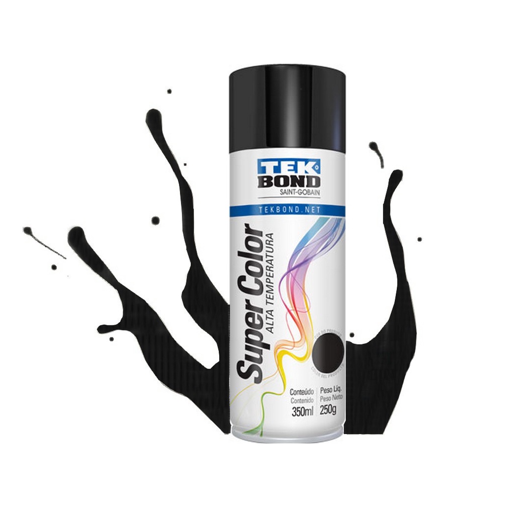TINTA SPRAY TEK BOND PRETO - BRILHANTE - 350ml - 250g | Shopee Brasil