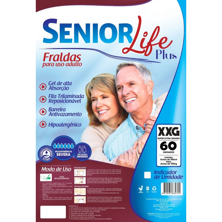 Fralda Geriátrica 60 Unidades, Senior Life Plus - Tamanho Xxg Extra ...