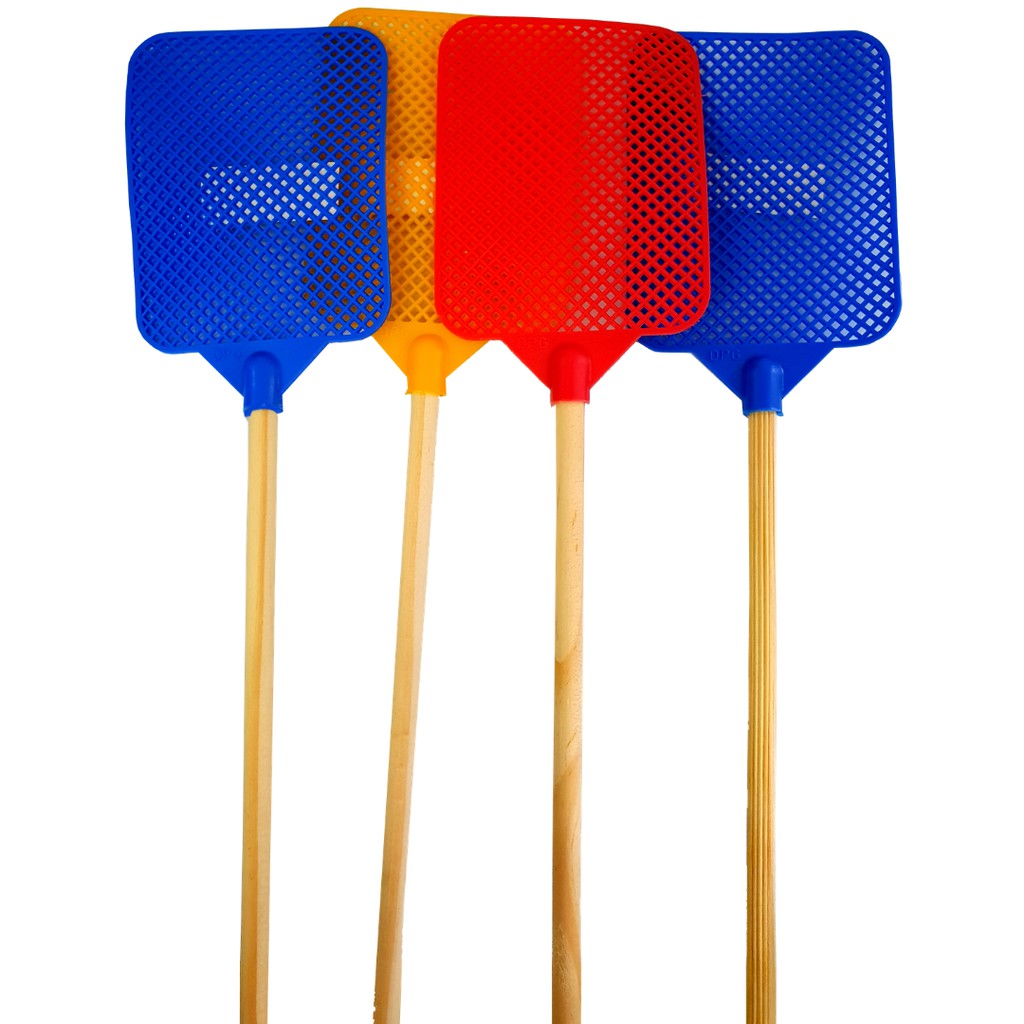 4 Mata Mosca Com Cabo De Madeira Reflorestamento Cores Diversas ...