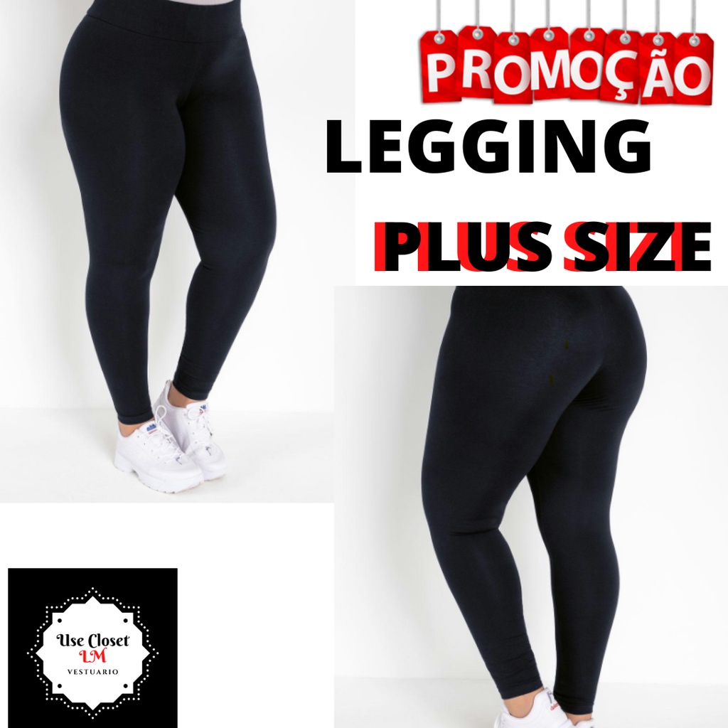 Calça Legging Plus Size Suplex Cós Alto Básica Alta Qualidade Preta