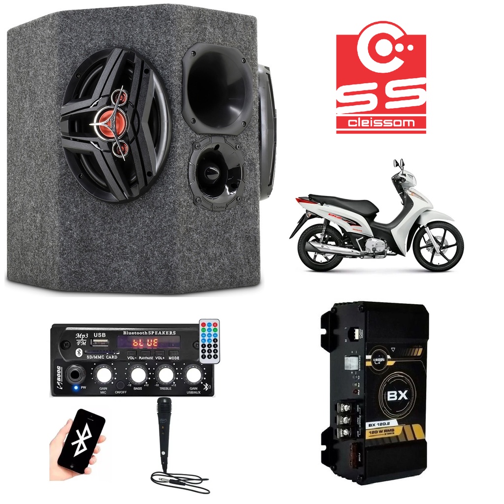Caixa de Propagandas Para Moto mixer USB, AUX, BLUETOOTH entrada ...