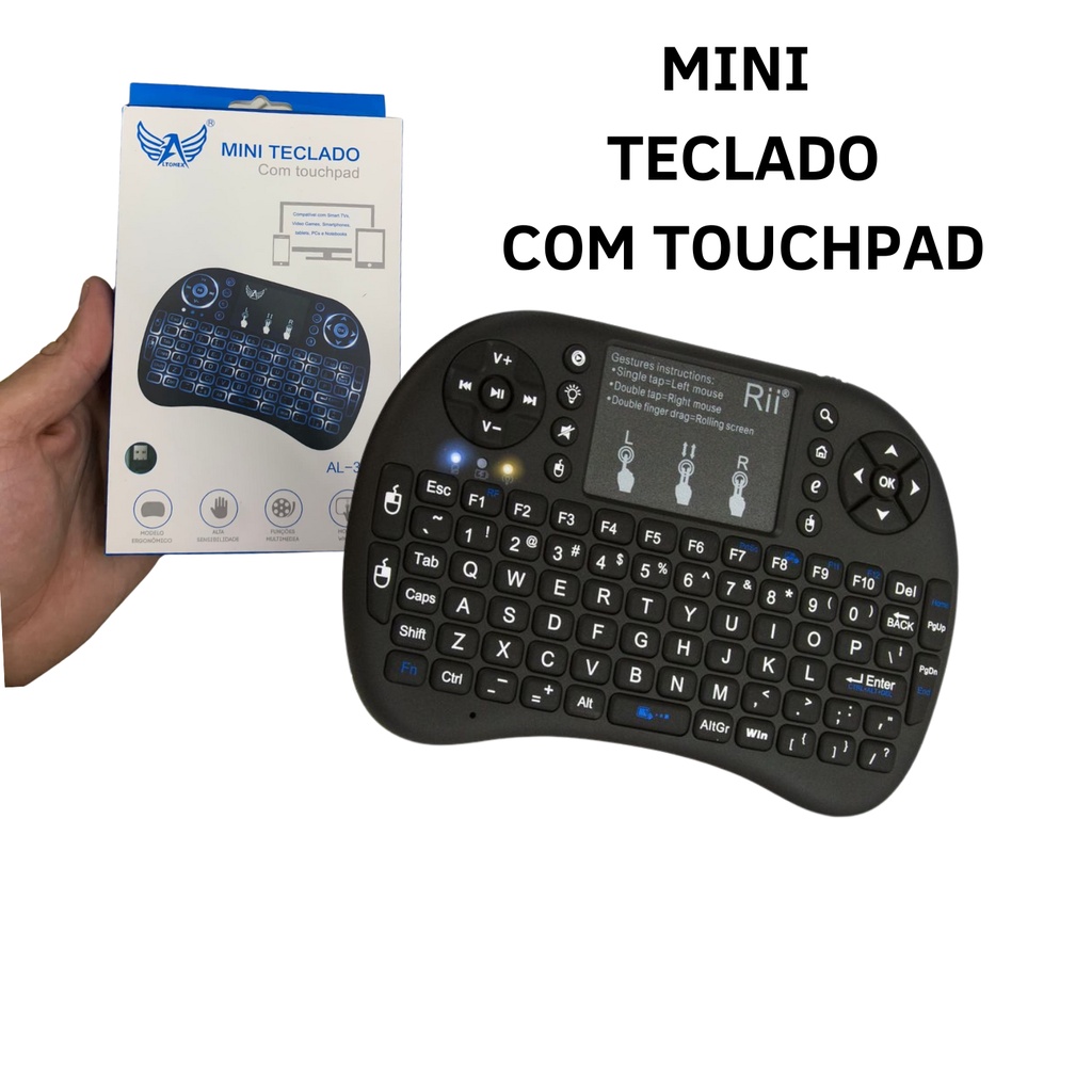 Mini Teclado Premium Com Led Controle Touchpad sem fio compativel ...