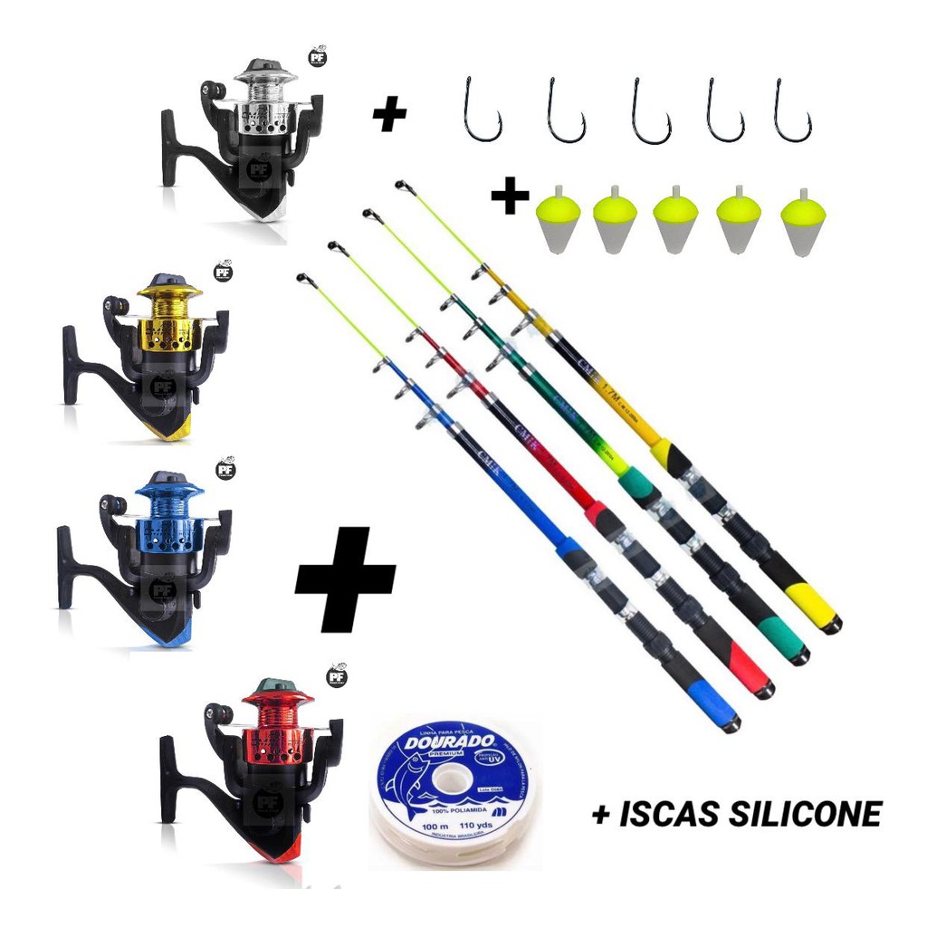 KIT PESCARIA Molinete + Vara 1.70M 20lbs Escolha a Cor + Brindes | Shopee Brasil