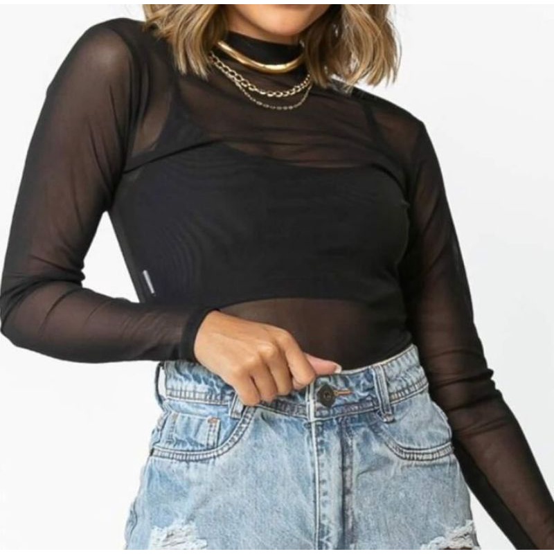 body de tule preto manga longa euphoria | Shopee Brasil