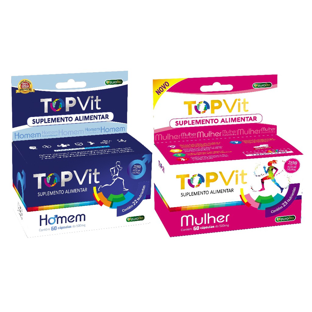 TOPVIT Homem AZ - TOPVIT Mulher - 60 cápsulas Multivitamínico Minerais ...