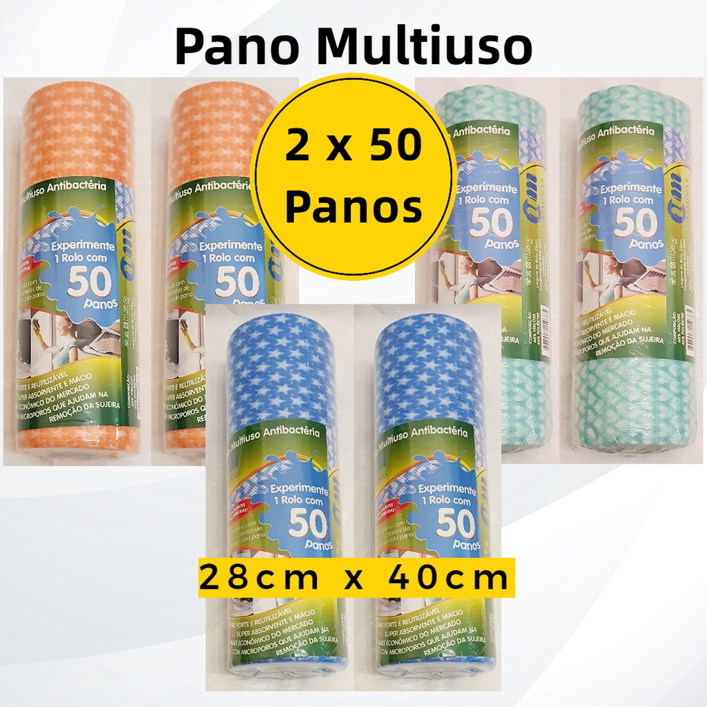 Kit 100 Panos Multiuso 28cm x 40cm Tipo Perflex 2 Rolos de 20m e 50 ...