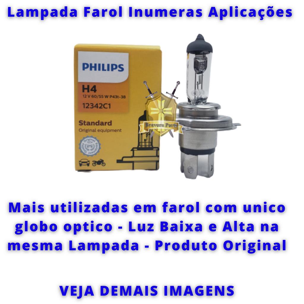 Lampada Farol H4 original Philips 12V 60/55W- Carros: Palio Mobi Uno Ka Ecosport HRV Fit City ...