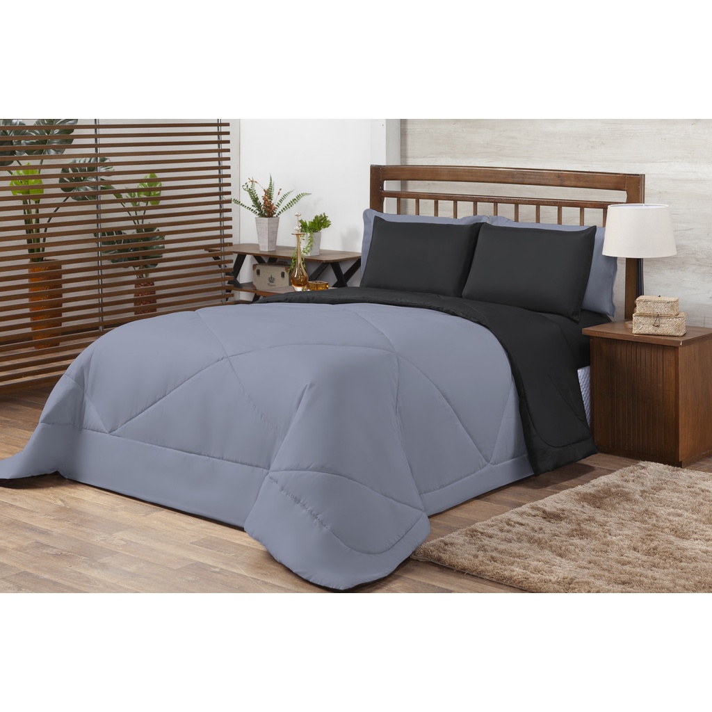 Edredon King Size Avulso Dupla Face Varias Cores Cinza/ Preto | Shopee ...