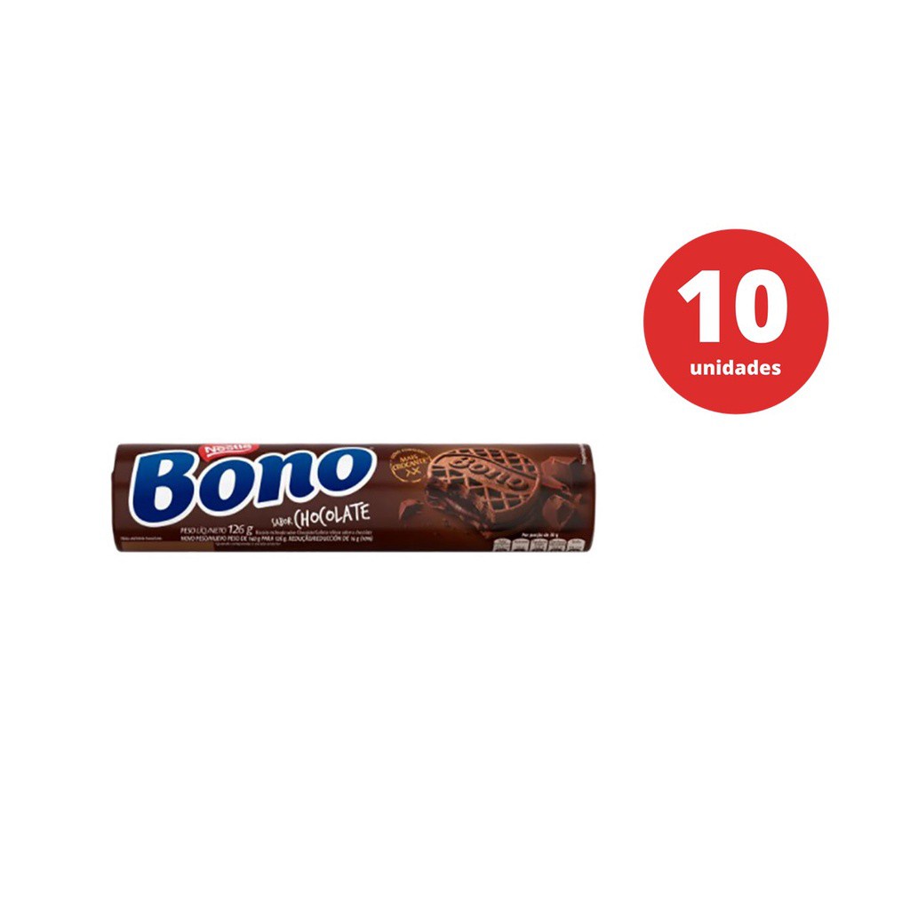 Kit C/10 Biscoito Bono Recheado Chocolate 126g Nestle | Shopee Brasil