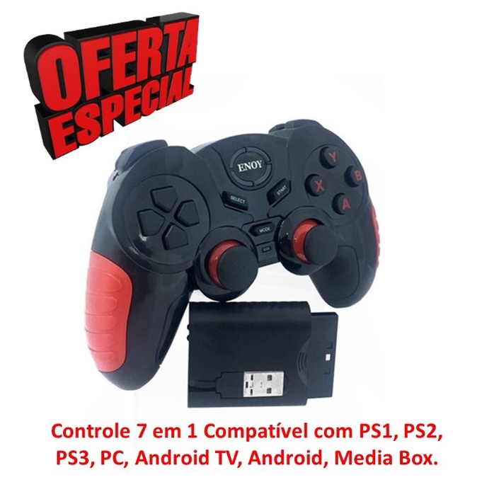 Controle 7 em 1 - Sem Fio Para Ps2 Ps3 Ps1 Pc USB, Android TV Box X ...