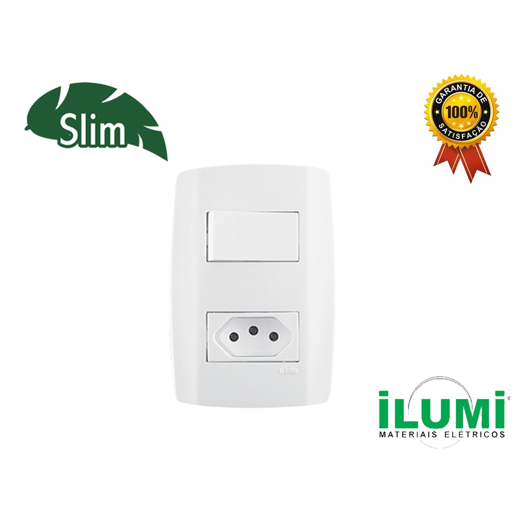Interruptor 1 Tecla Simples Com Tomada 10a Slim Ilumi Modular 4x2 ...