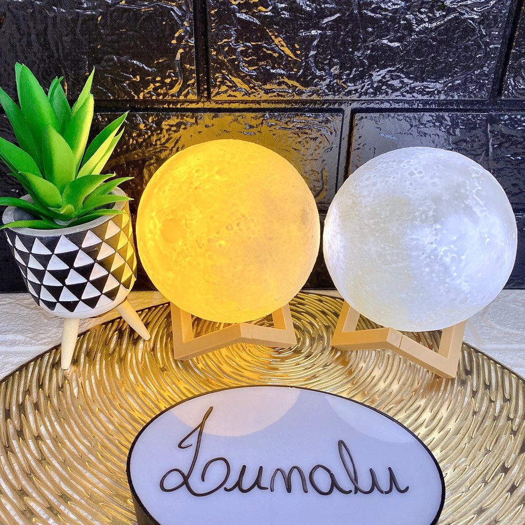 Luminaria Lua 12cm + Base 4cm 3D Branco, Branco Quente ou Colorida LUM2 ...