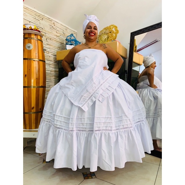 Baiana Branca Nervura e Babado | Shopee Brasil