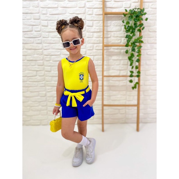 Conjunto infantil menina Brasil roupa copa do mundo camisa Body ...