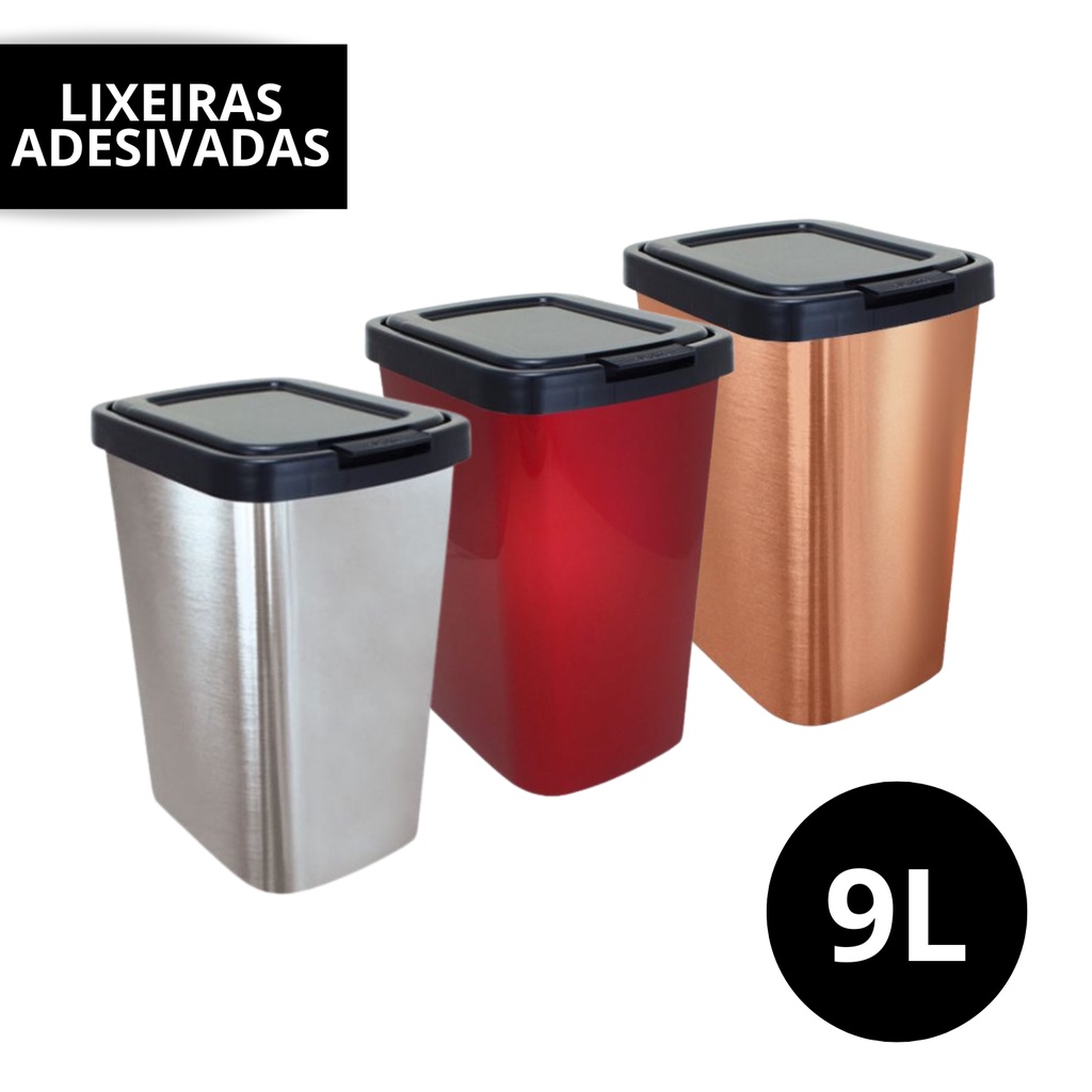 Lixeira Cesto Tipo Inox Com Tampa Click 9 Litros Label Plastico ...