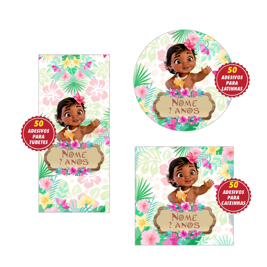 Kit 150 Adesivos Moana Baby ou Grande Rótulos para Tubetes Latinhas e ...