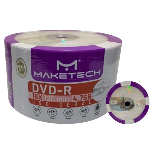 DVD-R Logo Maketech 4 7GB 120min 16x 50 Unidades | Shopee Brasil