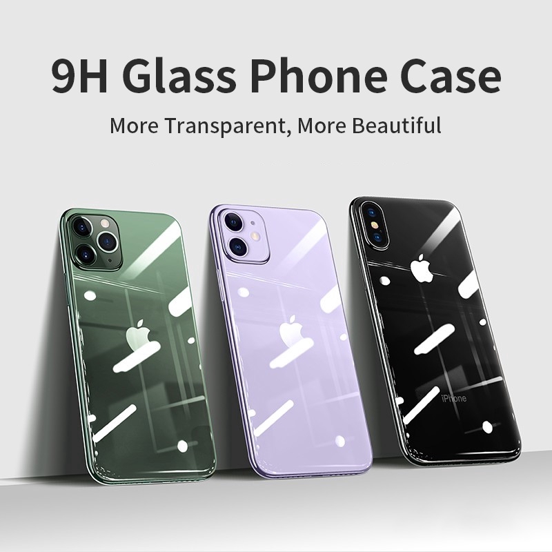 Glass Phone Case For iPhone 11 Pro XS MAX XR X Transparent Tempered ...