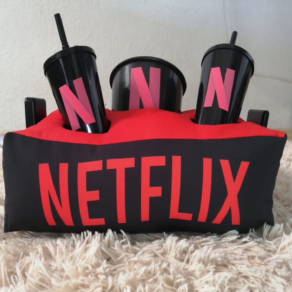 Almofada de Pipoca Netflix com Porta Controle Remoto 2 copos e Balde ...