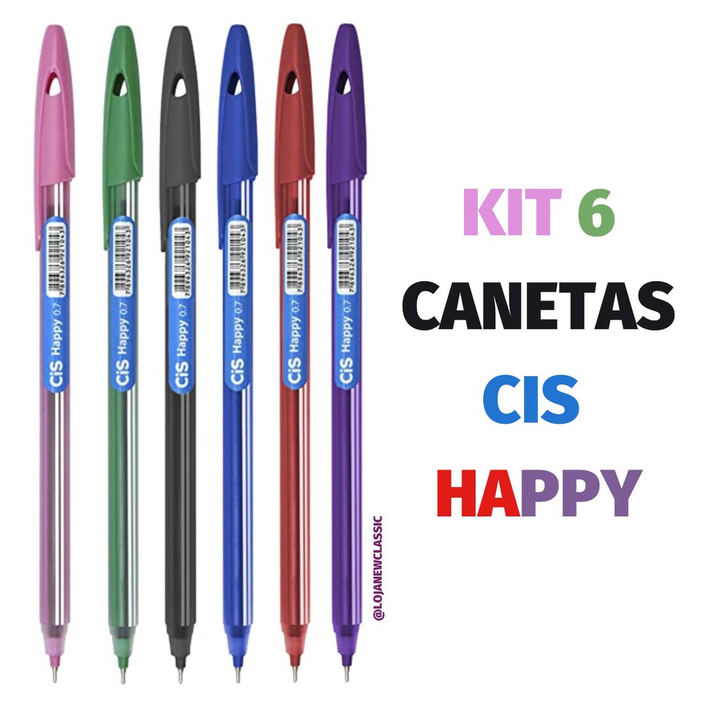 Kit 6 Caneta Cis Happy Ponta Fina 0.7mm - ou Unidade - Corre Que Ta ...
