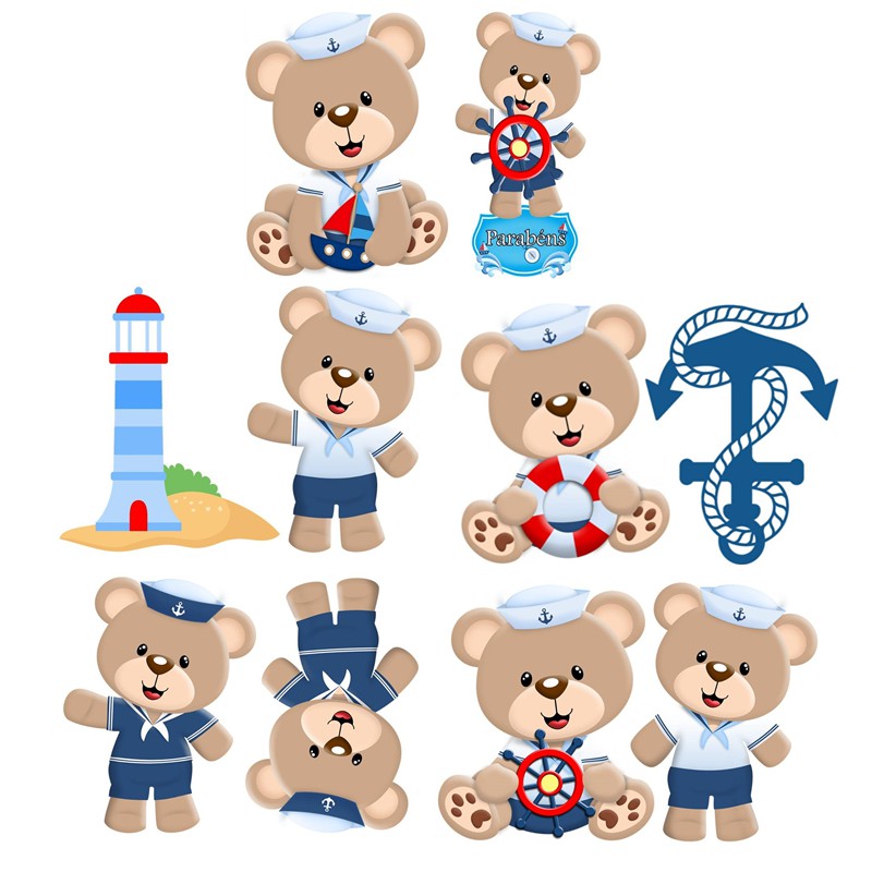 ursinho marom marinheiro kit decoração de festa infantil 10 display de ...