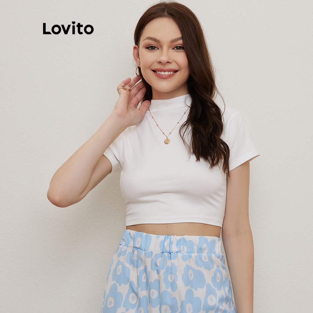 Lovito Camiseta Gola Lisa Com Gola L20D122 (Branca) | Shopee Brasil