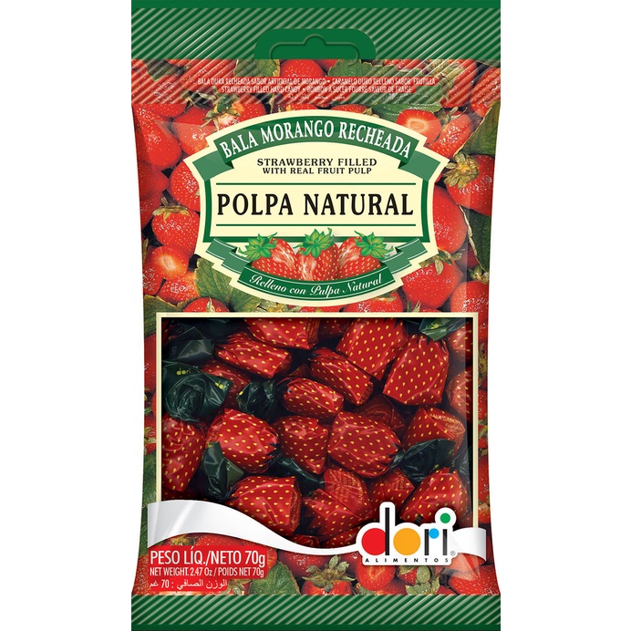 BALA MORANGO RECHEADA com POLPA NATURAL 600g - DORI | Shopee Brasil