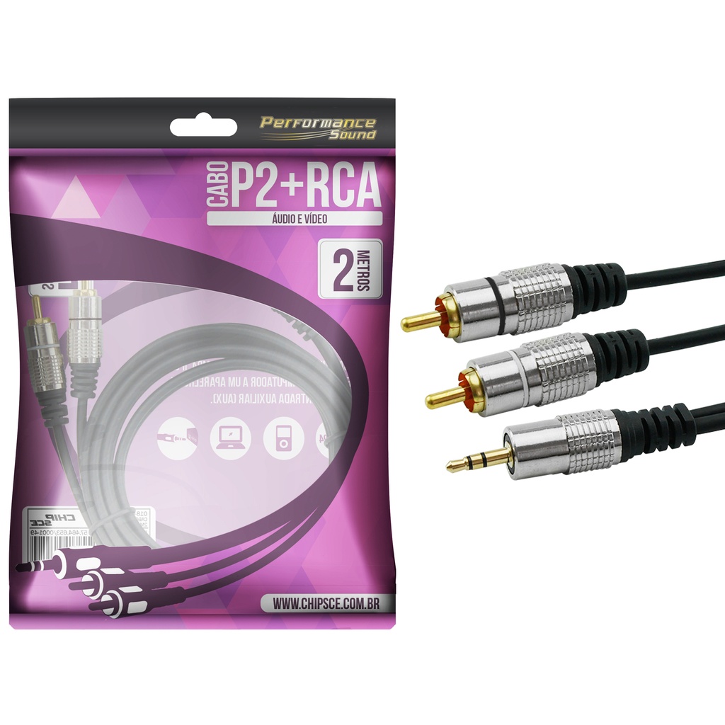 Cabo De Audio P2 X 2 Rca 2m Profissional Plug Metal 2 Metros | Shopee Brasil
