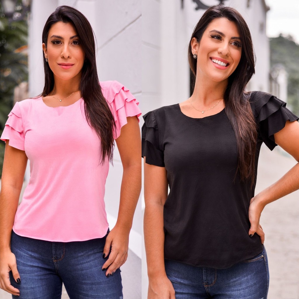 Blusa Suede 3 Babado Na Manga Blusinha Camisa Feminina Linda Moda ...