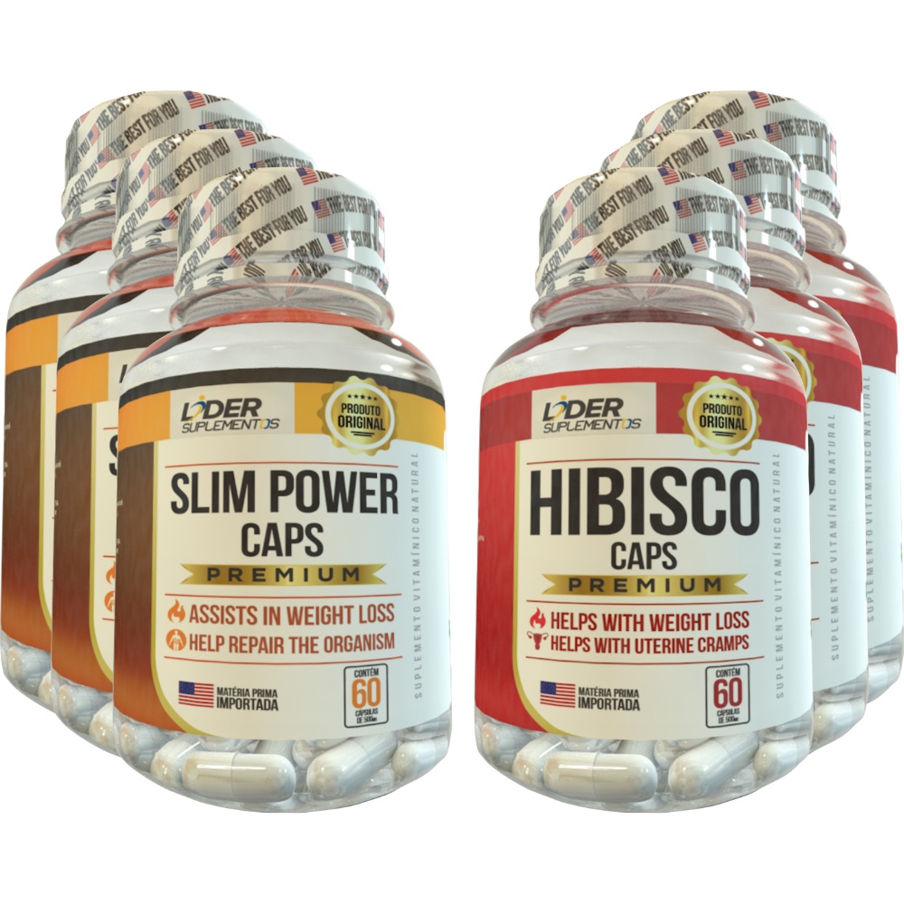 Slim Power 60 caps + Hibisco 60 caps 500mg - 6 potes | Shopee Brasil