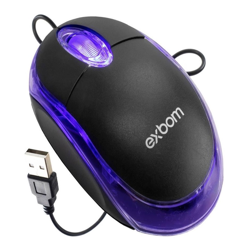 Mini Mouse Optico Usb Preto 1000dpi Led Azul Ms-10 - Desconto no Preço