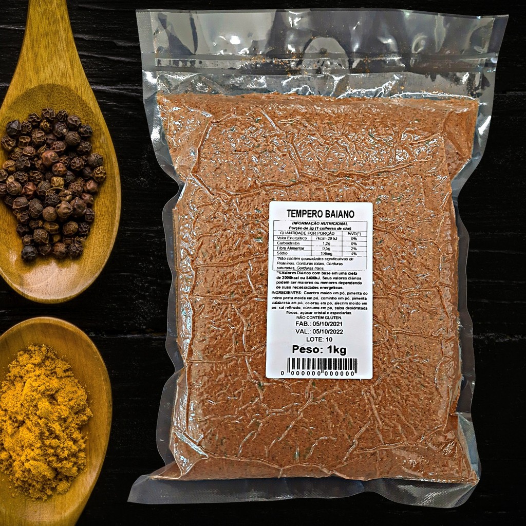 Tempero Baiano Natural Premium (1KG) Embalado a Vácuo para Moqueca, Peixes, Aves, Feijão, Caldos ...